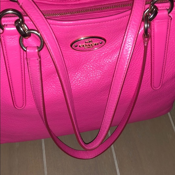 Coach | Bags | Coach Leather Hot Pink Hand Bag With Pink Straps | Poshmark